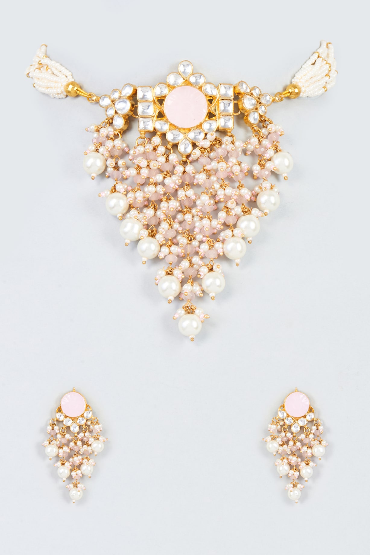 Gold Finish Pink Kundan Polki Choker Necklace Set by Adityam Jewels at Pernia's Pop Up Shop 2024