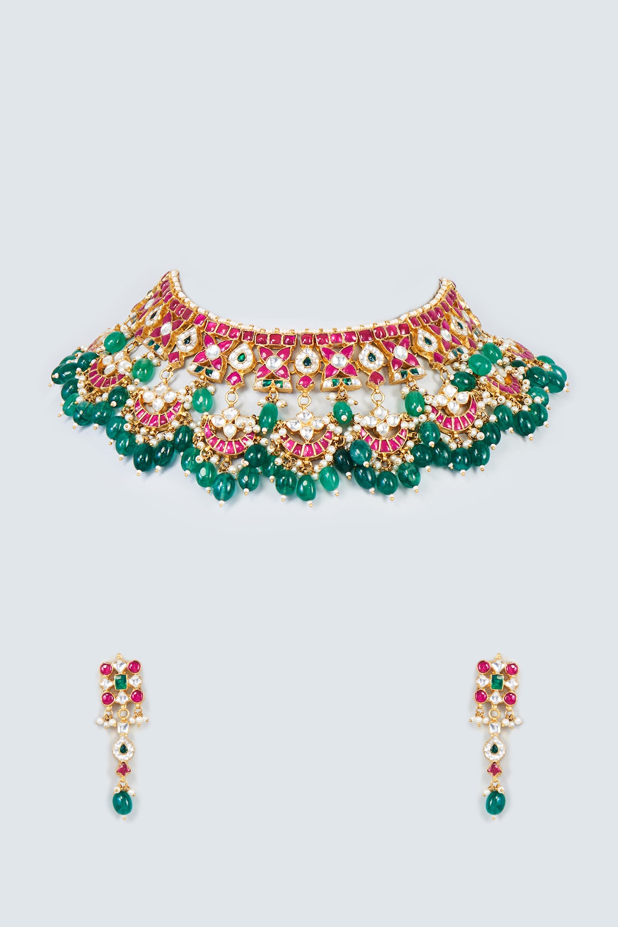 Gold Finish Red Kundan Polki choker and Necklace Set. Design by Adityam Jewels at Pernia's Pop ...