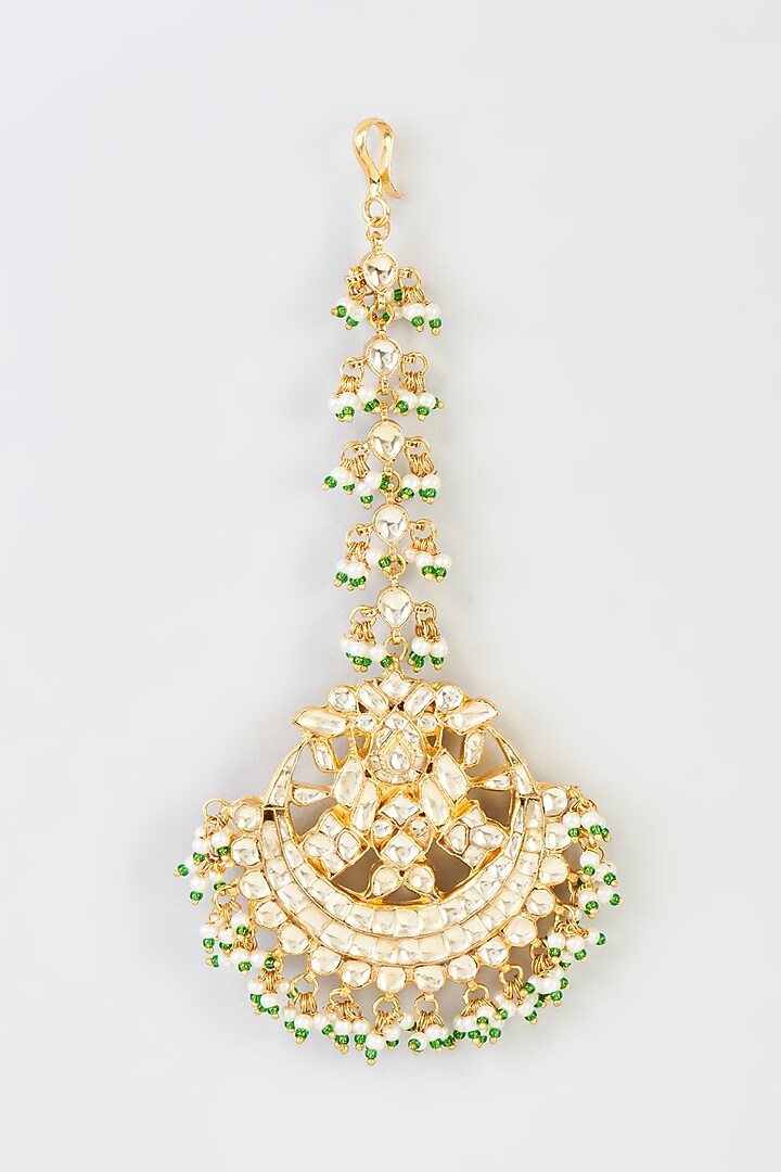 Gold Finish White Kundan Polki Maang Tikka Design by Adityam Jewels at ...