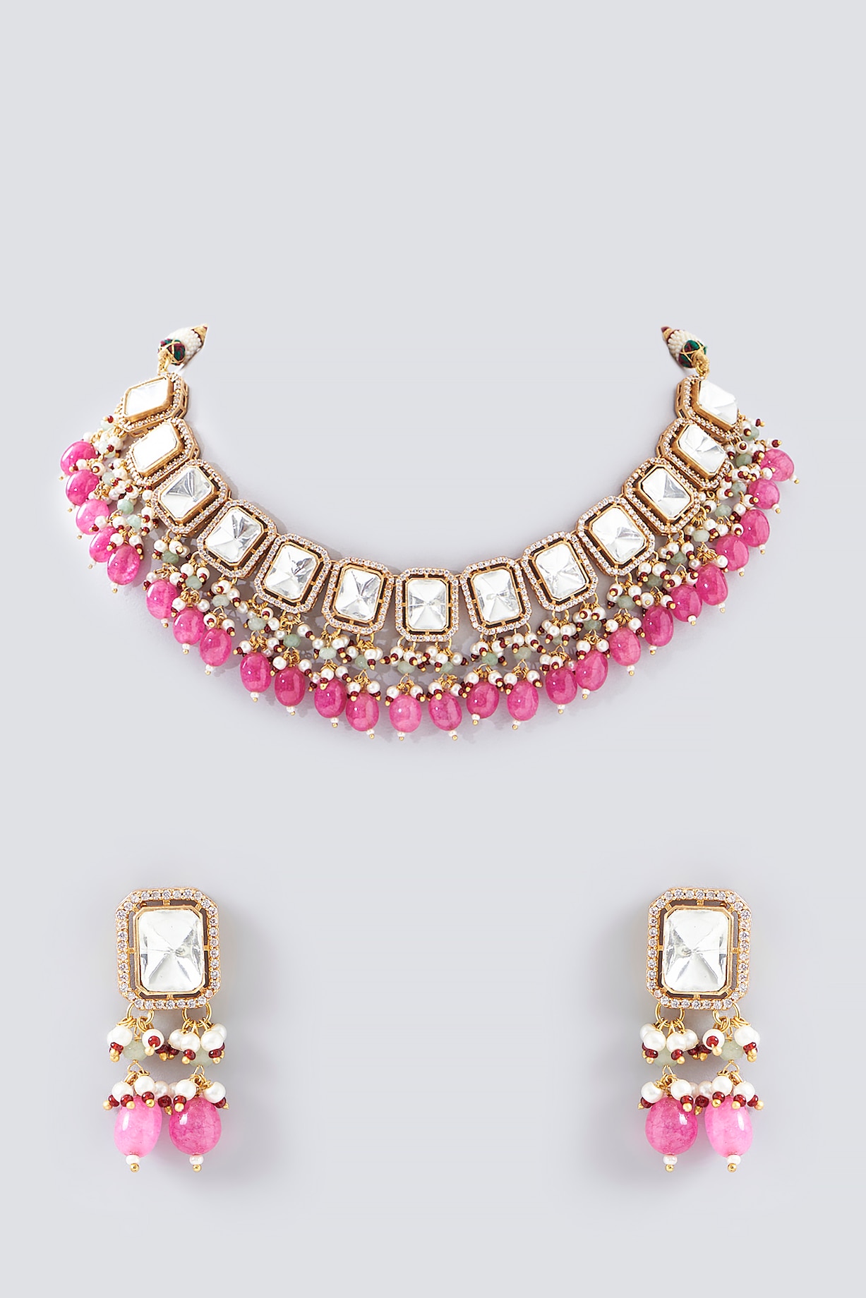 Gold Finish Pink Drops & Kundan Polki Necklace Set Design by Adityam Jewels at Pernia's Pop Up ...