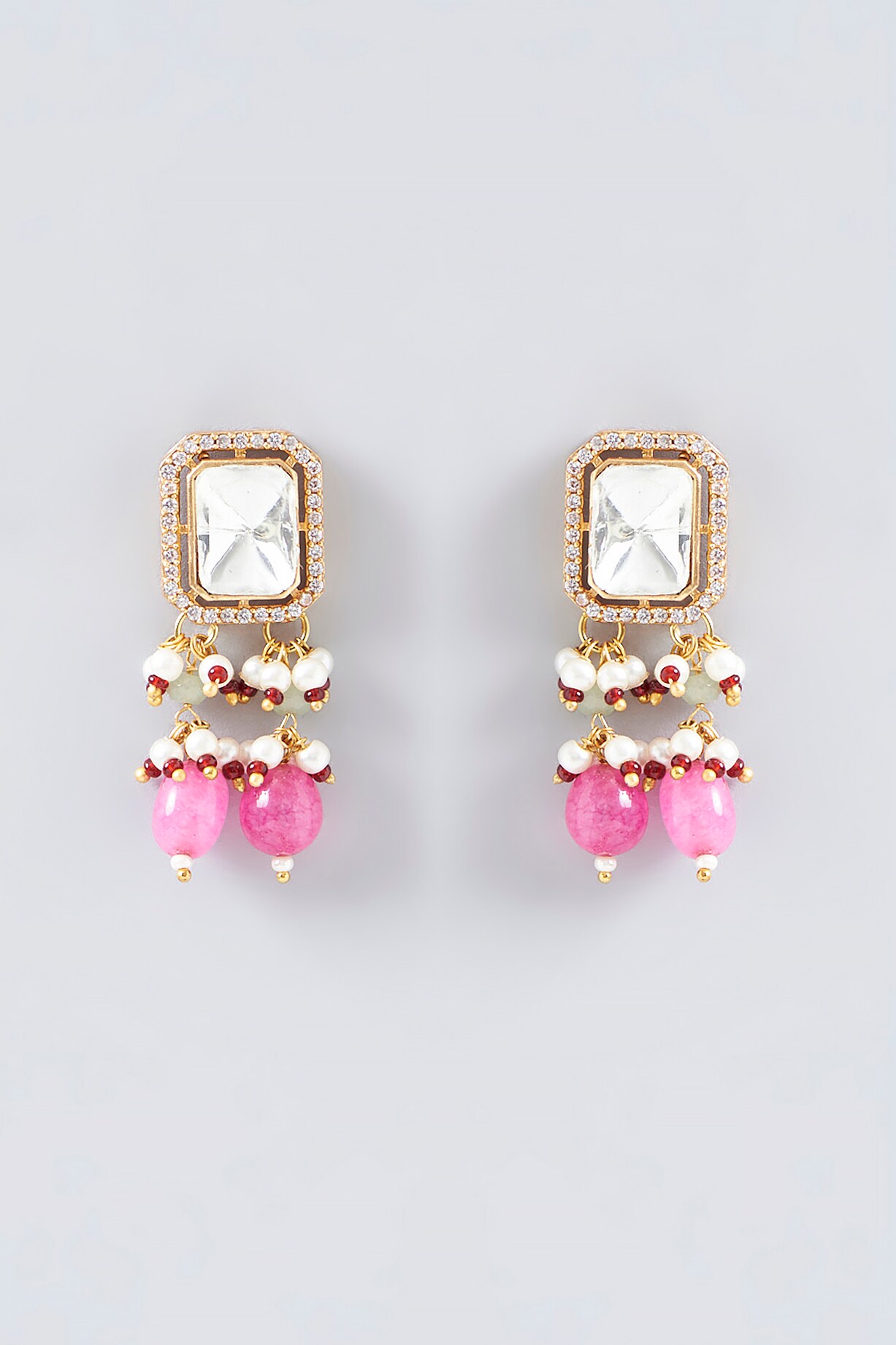 Gold Finish Pink Drops & Kundan Polki Necklace Set Design by Adityam ...