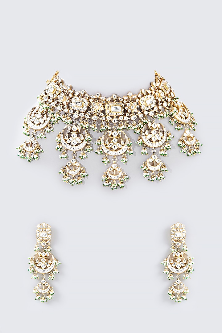 Gold Finish Kundan Polki Choker Necklace Set Design by Adityam Jewels at Pernia's Pop Up Shop 2024