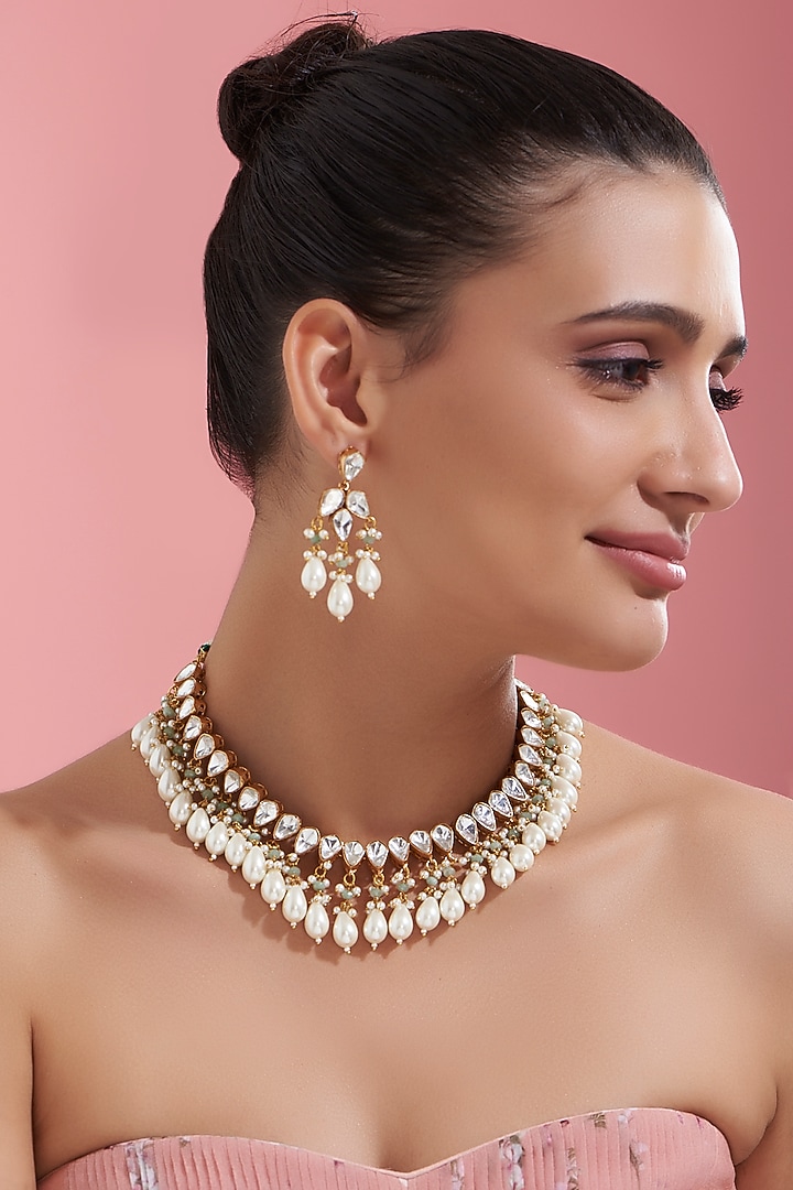 Gold Finish Kundan Polki Necklace Set Design by Adityam Jewels at Pernia's Pop Up Shop 2024