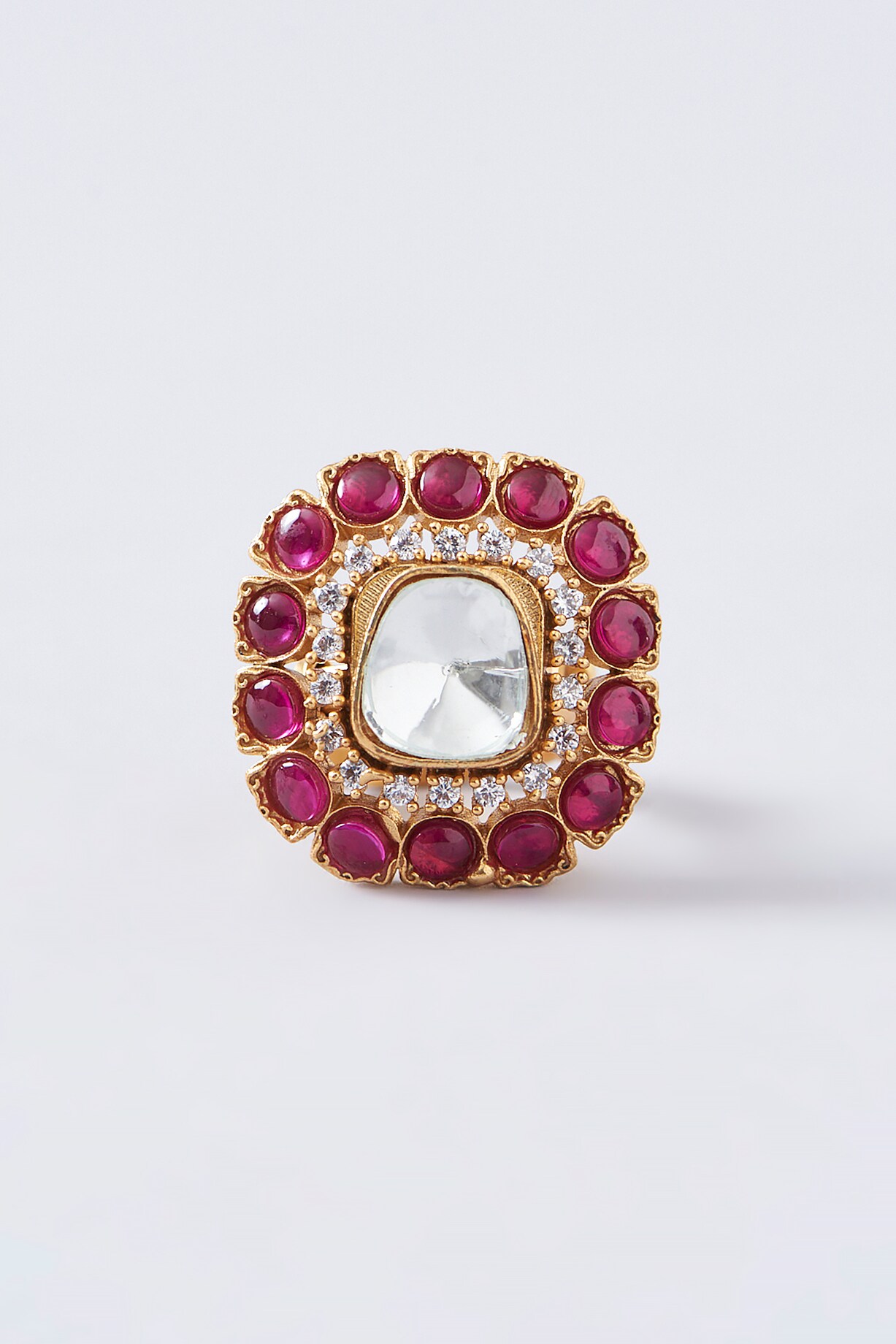 Gold Finish Pink Kundan Polki Ring by Adityam Jewels at Pernia's Pop Up ...
