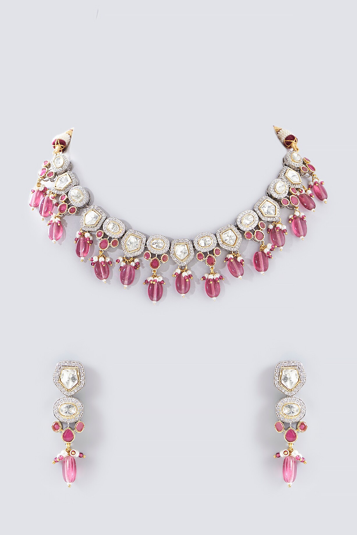 White Finish Kundan Polki Necklace Set by Adityam Jewels at Pernia's ...