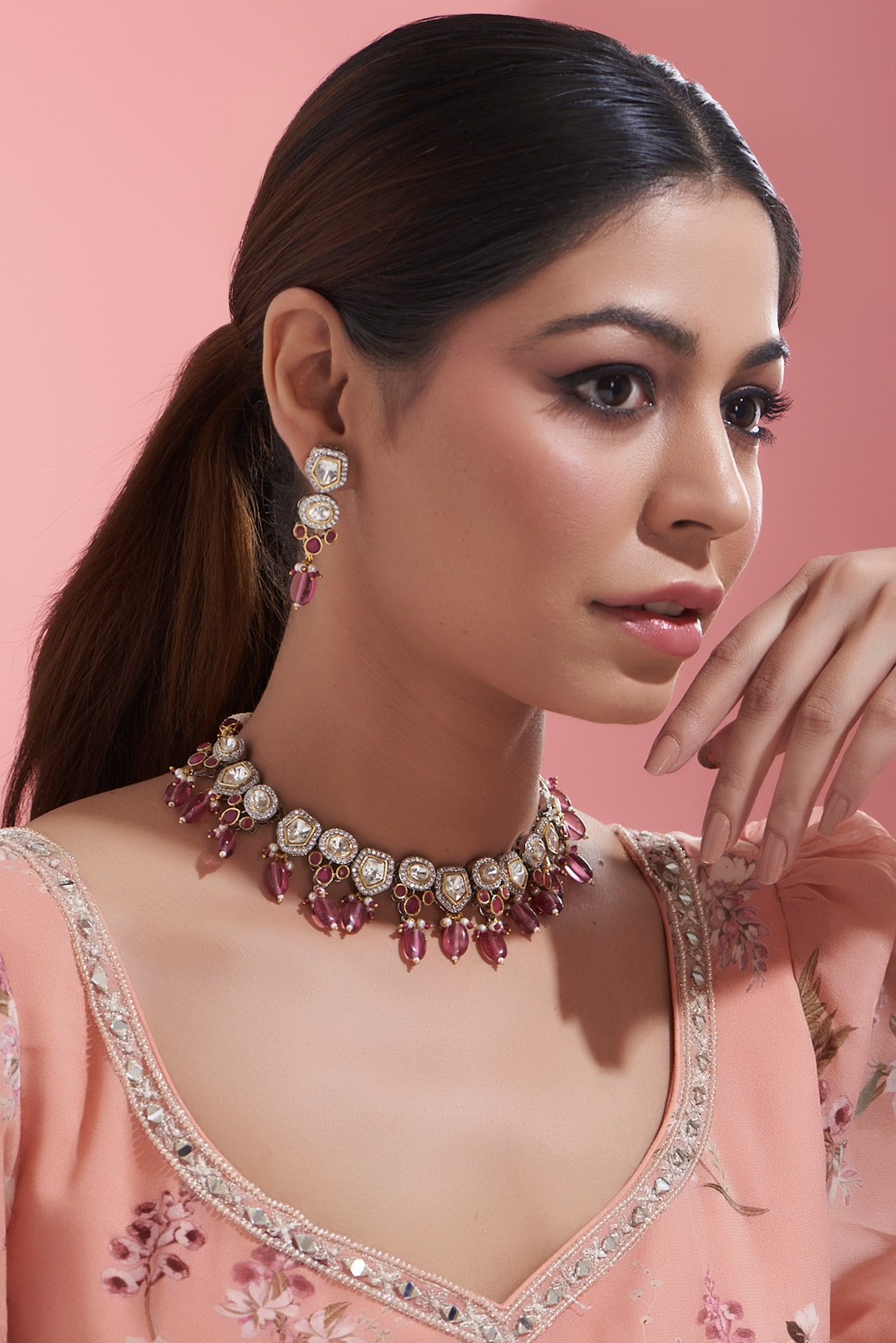 White Finish Kundan Polki Necklace Set by Adityam Jewels at Pernia's ...