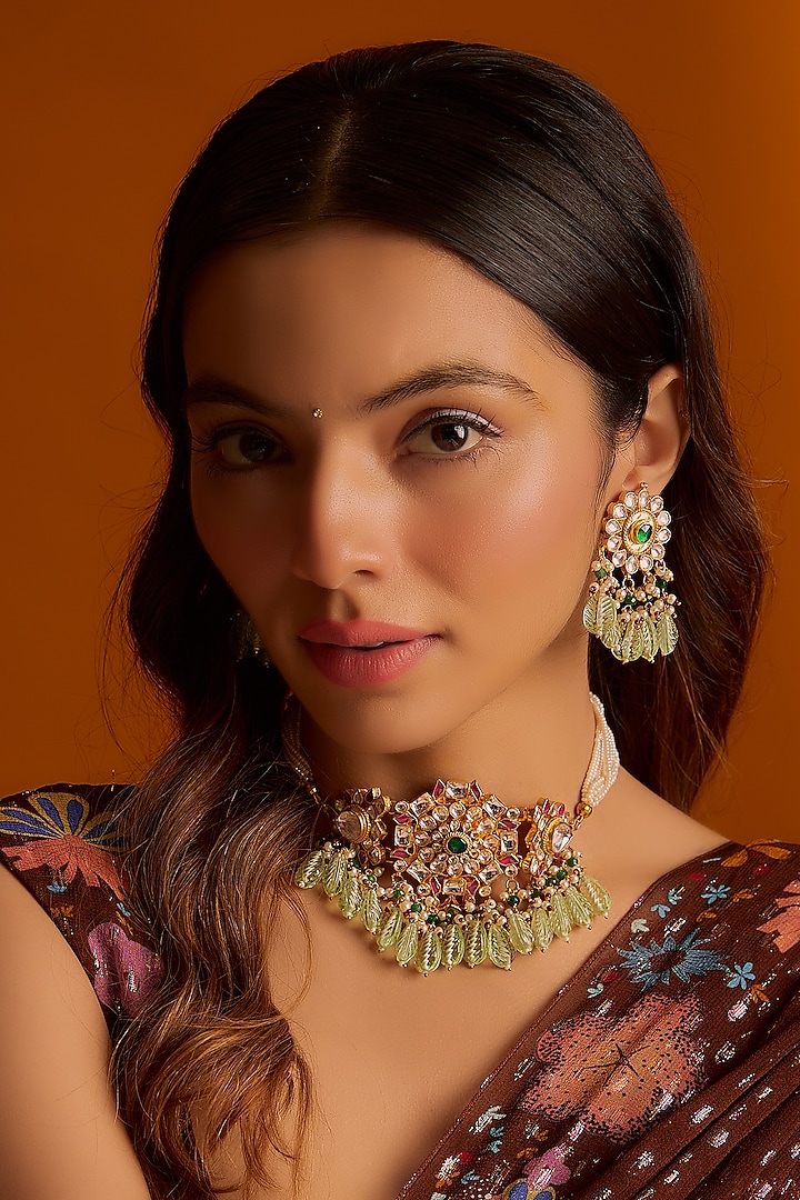 Gold Finish Multi- Colored Kundan Polki Choker Necklace Set by Adityam Jewels at Pernia's Pop Up ...