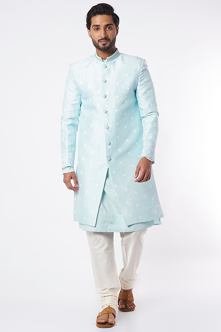 Mint Blue Embroidered Wedding Sherwani Set by Adah Men at Pernia's Pop ...