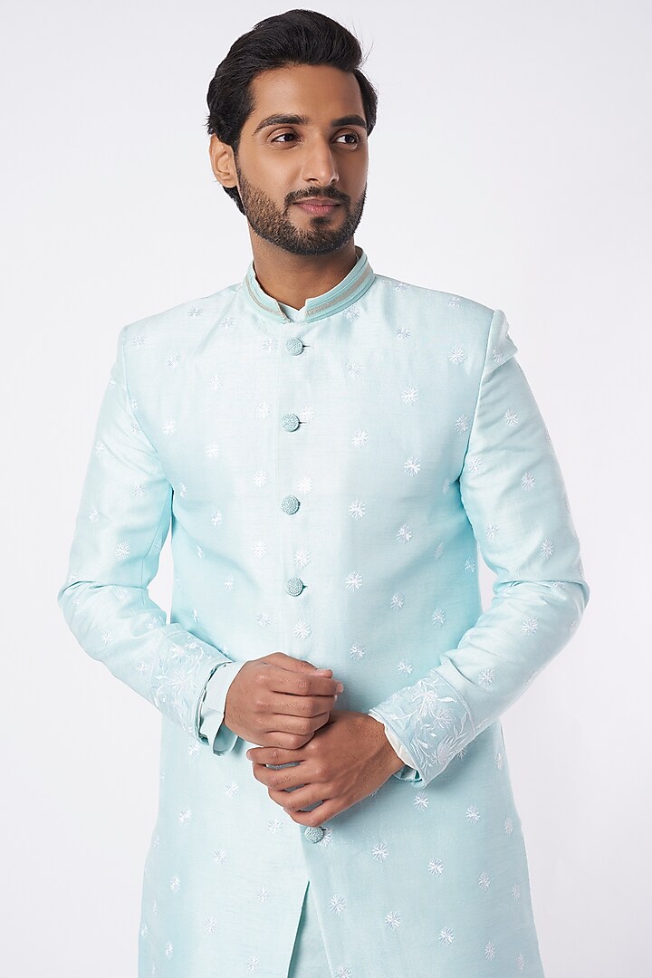 Mint Blue Embroidered Wedding Sherwani Set by Adah Men at Pernia's Pop ...