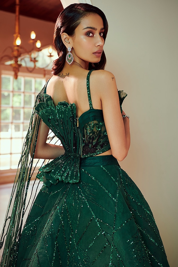 Emerald Green Silk & Net Embroidered Bridal Lehenga Set by Adaara Couture at Pernia's Pop Up ...