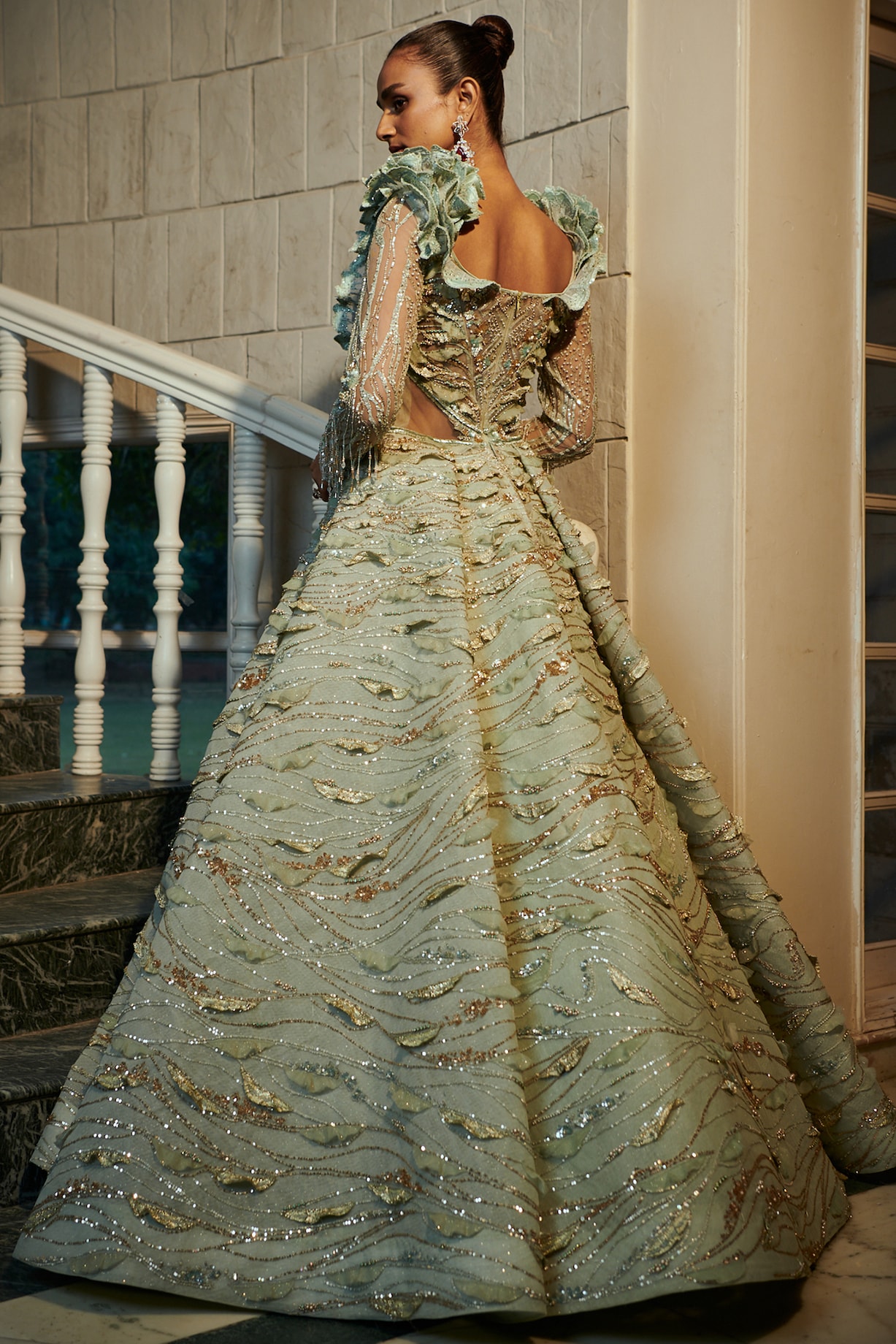 Sea Green Net & Silk Embroidered Gown by Adaara Couture at Pernia's Pop ...