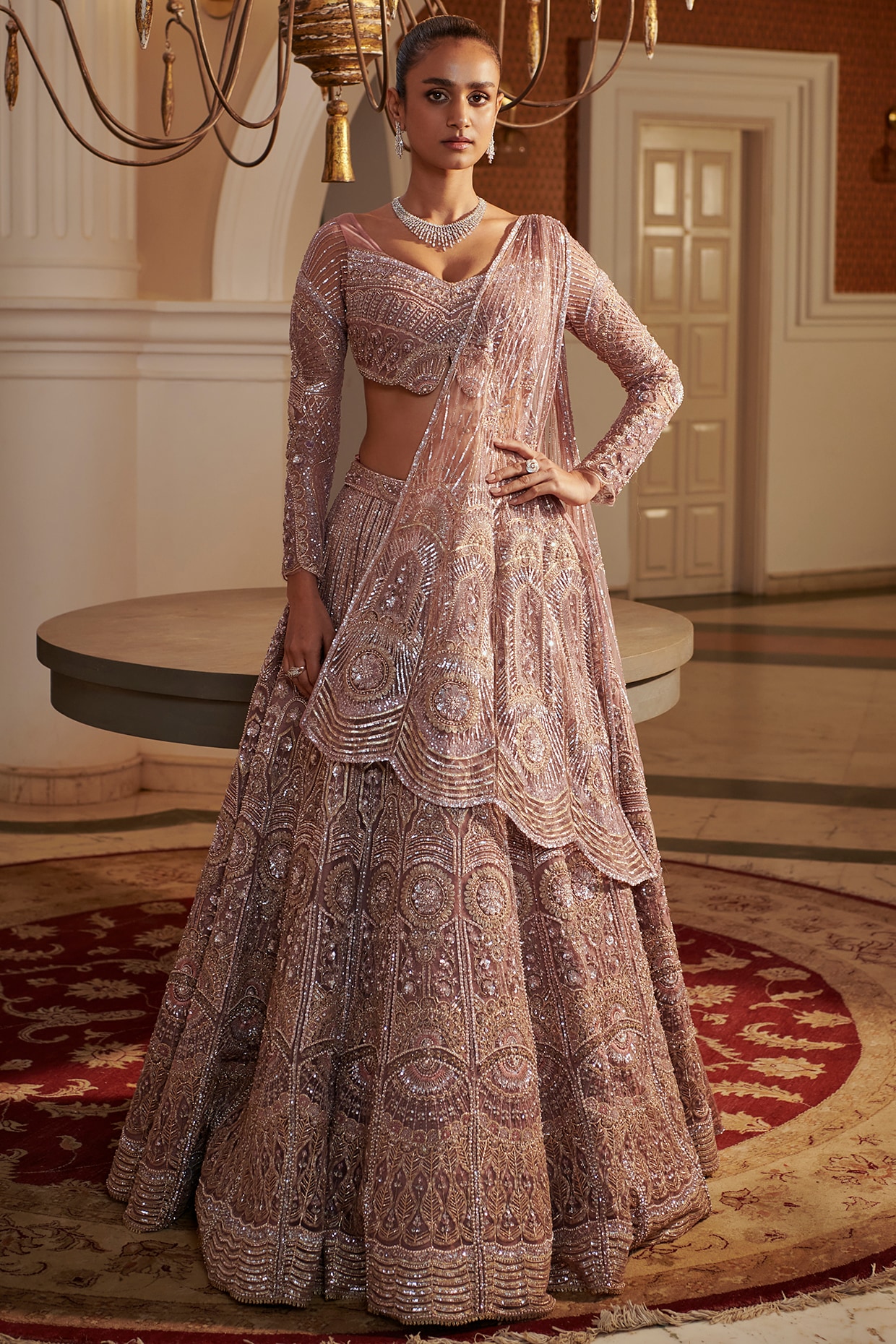 Lavender Silk & Georgette Embroidered Bridal Lehenga Set by Adaara Couture at Pernia's Pop Up ...