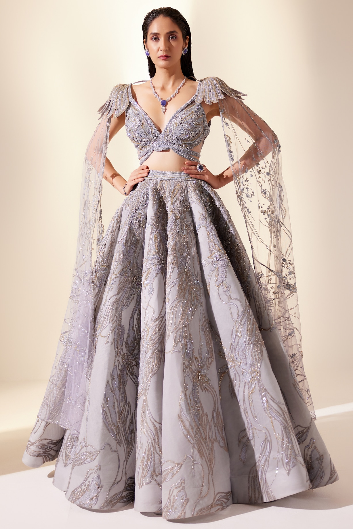 Powder Blue Net & Organza Bridal Lehenga Set by Adaara Couture at Pernia's Pop Up Shop 2025