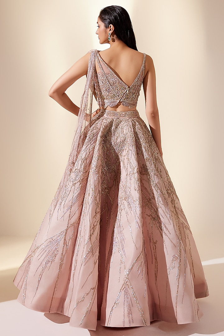 Coral Silk Organza & Net Hand Embroidered Bridal Lehenga Set by Adaara Couture at Pernia's Pop ...