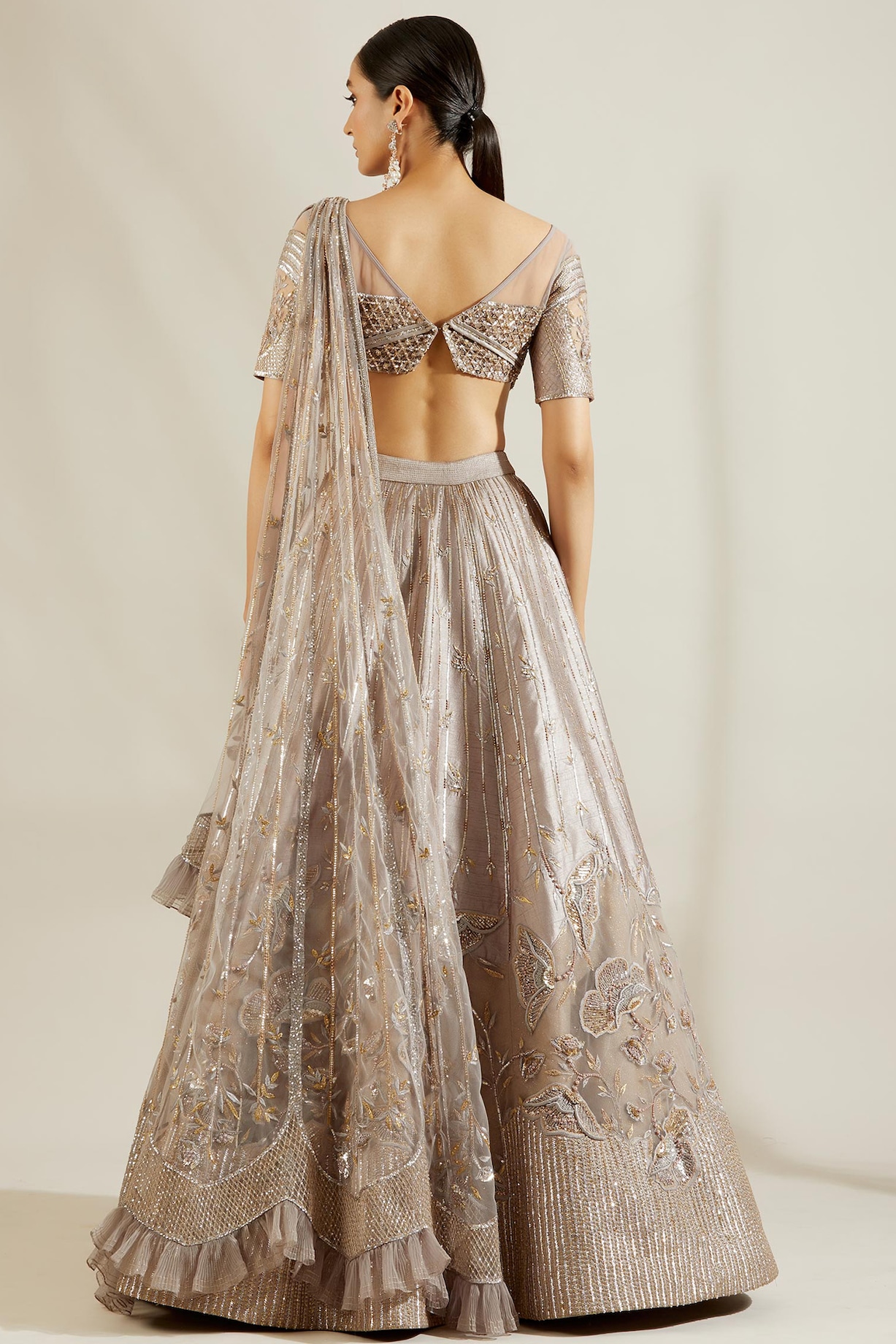 Grey Floral Hand Embroidered Bridal Lehenga Set by Adaara Couture at ...