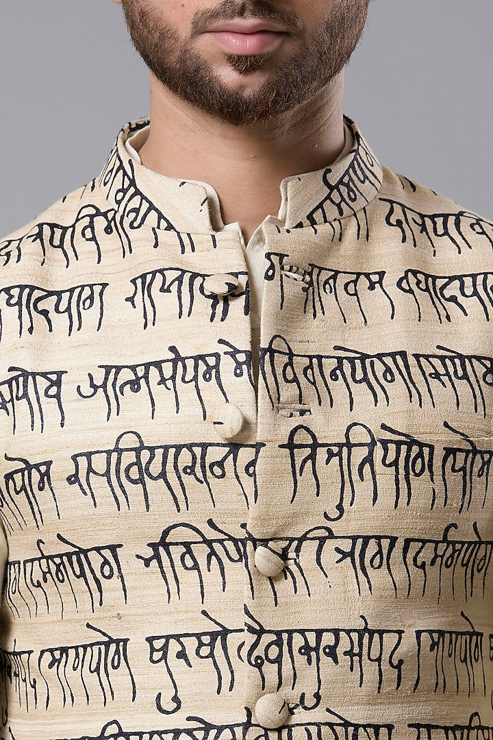 Khaki Matka Silk Nehru Jacket Set Design by Aditya Sachdeva Men at ...