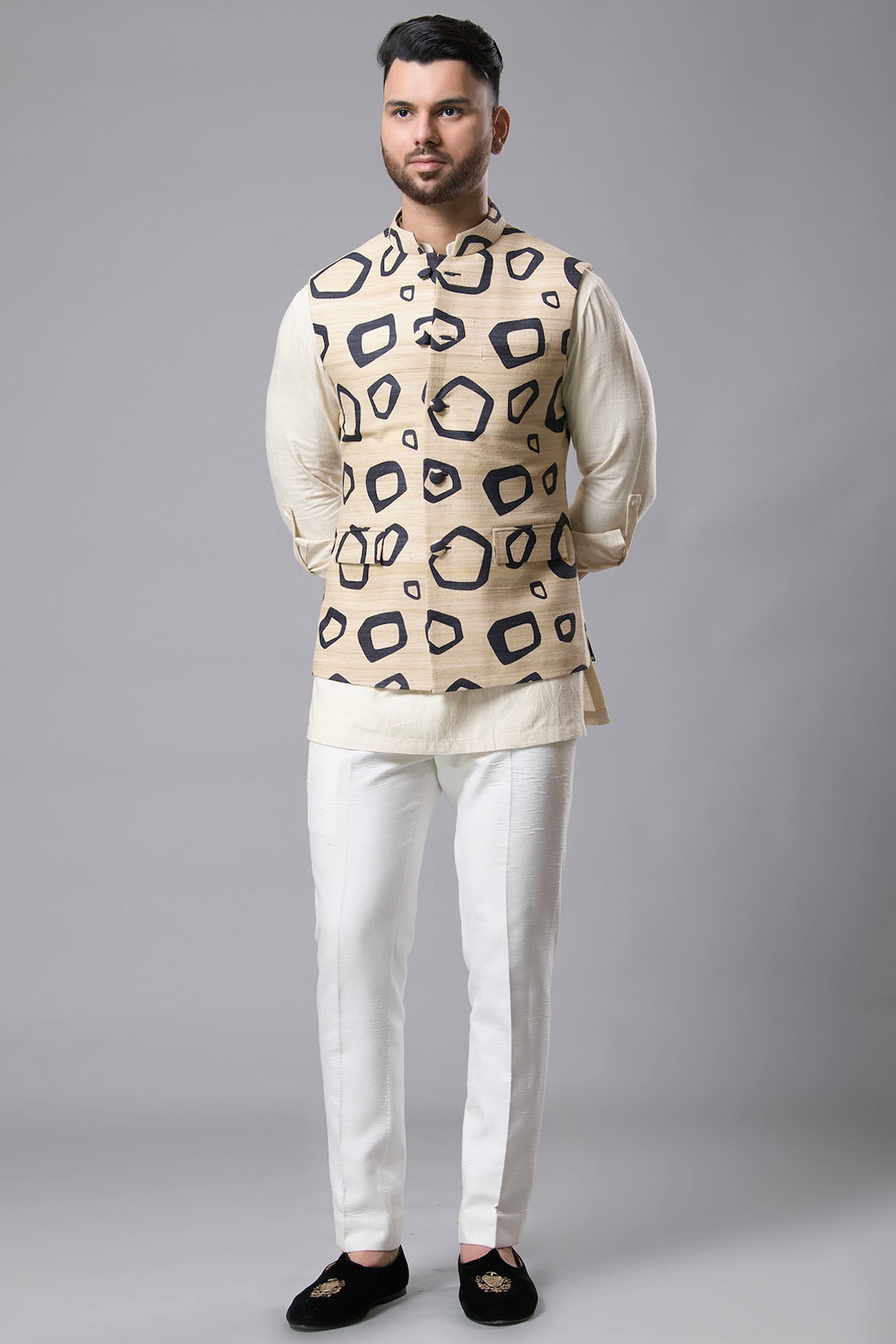 Khaki Matka Silk Nehru Jacket Set Design by Aditya Sachdeva Men at ...