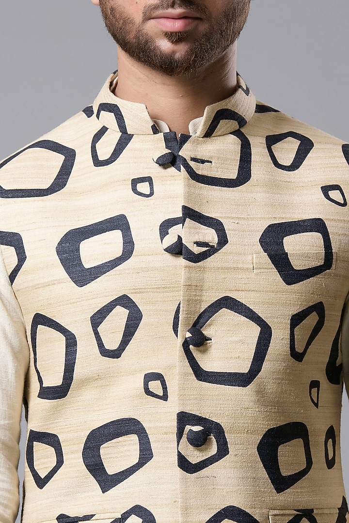 Khaki Matka Silk Nehru Jacket Set Design by Aditya Sachdeva Men at Pernia's Pop Up Shop 2024