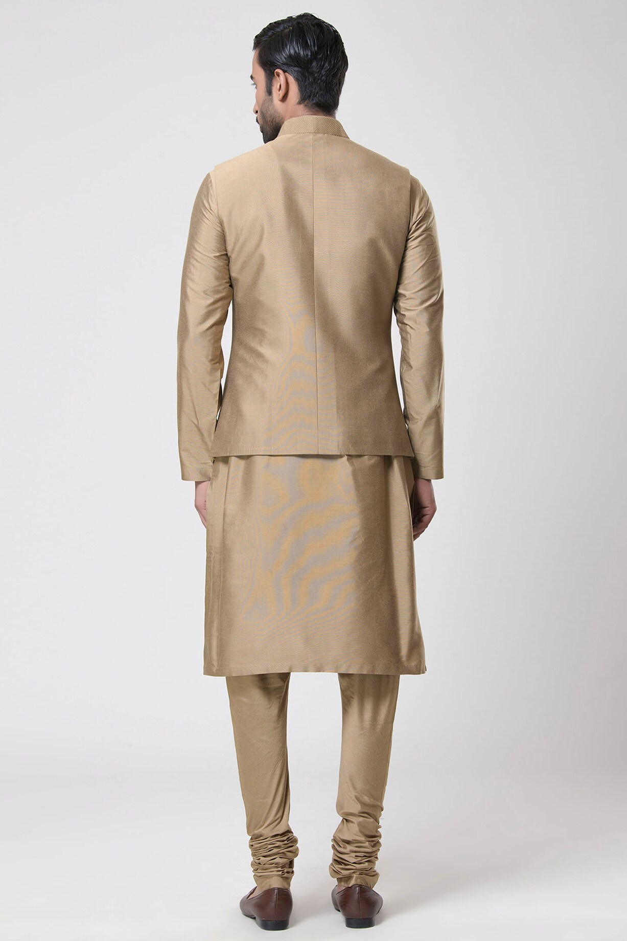 Buy Aditya Sachdeva Men Khaki Polystyrene Nehru Jacket Set at Pernia'sPopUpShopMen 2024