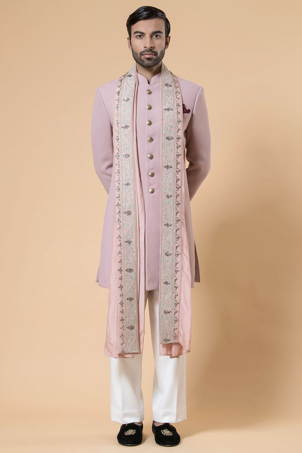 Gold Knit Indowestern Set by Aditya Sachdeva Men at Pernia's Pop Up Shop 2025