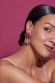 Gold Finish Red Kundan Polki Lotus Dangler Earrings by Adityam Jewels ...