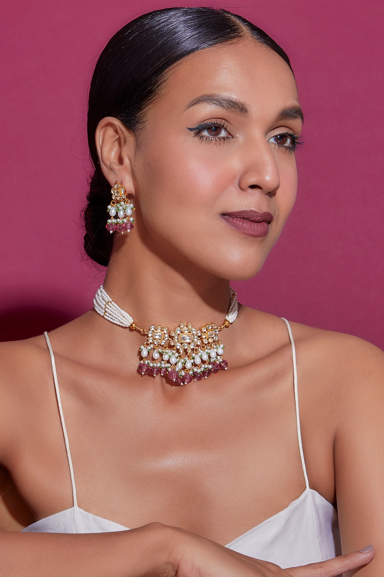Gold Finish White Kundan Polki Choker Necklace Set Design by Adityam Jewels at Pernia's Pop Up ...