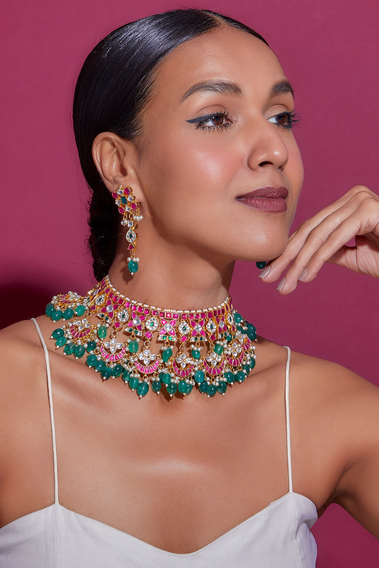 Gold Finish Red Kundan Polki choker and Necklace Set. Design by Adityam Jewels at Pernia's Pop ...