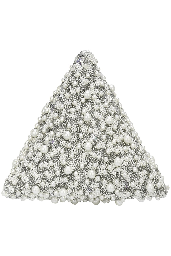 Silver Beads and Pearl Embellished Triangle Pouch/Bag available only at ...