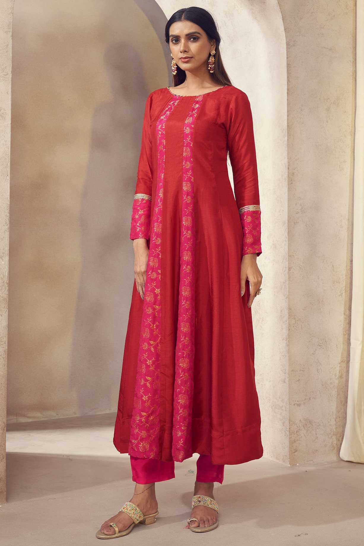 Red Dolla Silk Jacquard Anarkali Set by Affroz at Pernia's Pop Up Shop 2025