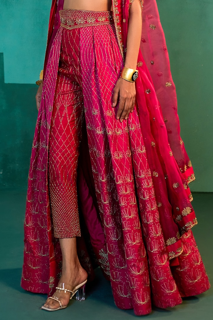 Rani Pink Silk Pant Wedding Lehenga Set by Agunj by Gunjan Arora at ...