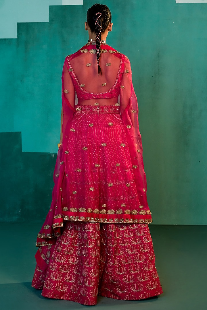 Rani Pink Silk Pant Wedding Lehenga Set by Agunj by Gunjan Arora at ...