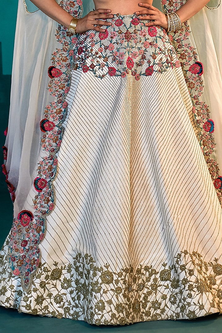 Ivory Embroidered Jacket Bridal Lehenga Set by Agunj by Gunjan Arora at ...
