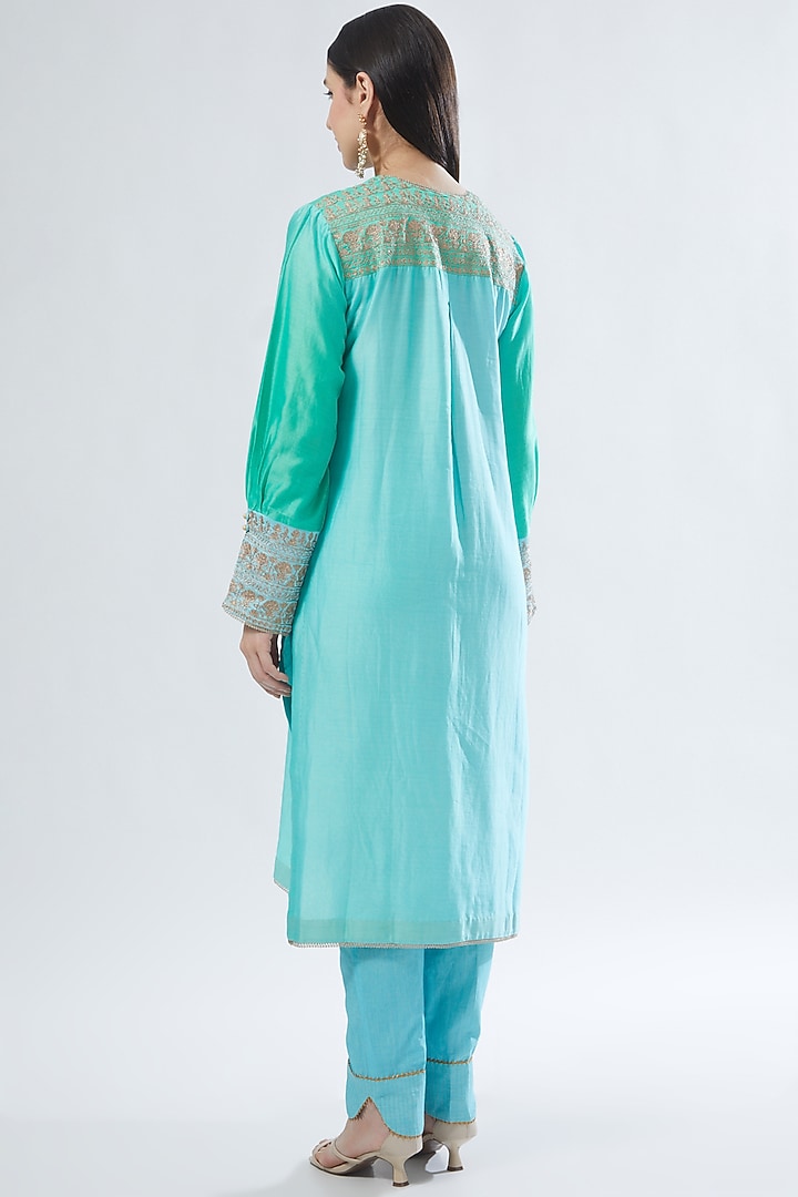 Sky Blue & Mint Green Embroidered Kurta Set by Anuradha grewal at ...