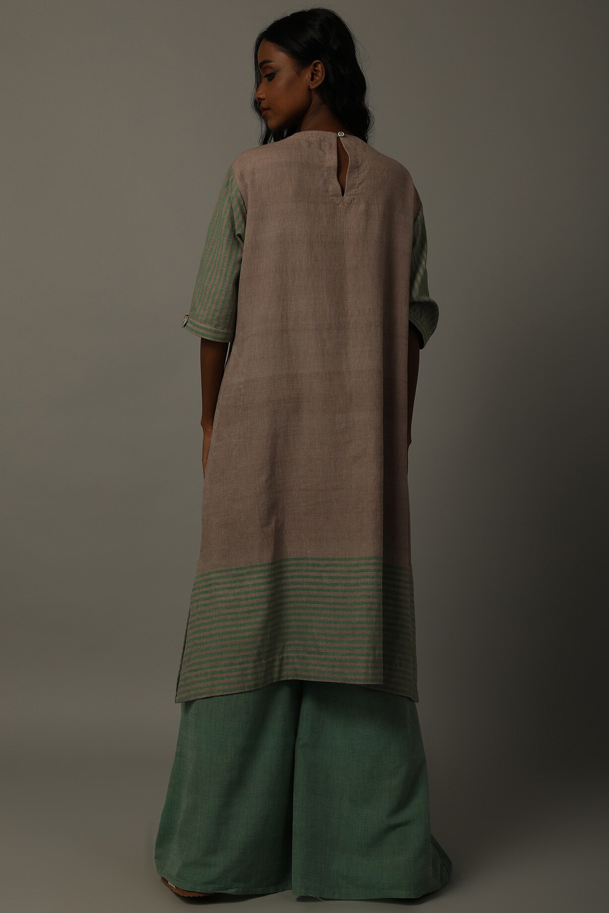 Mud & Green Floral Tunic With Pants Design by AMITA GUPTA SUSTAINABLE ...