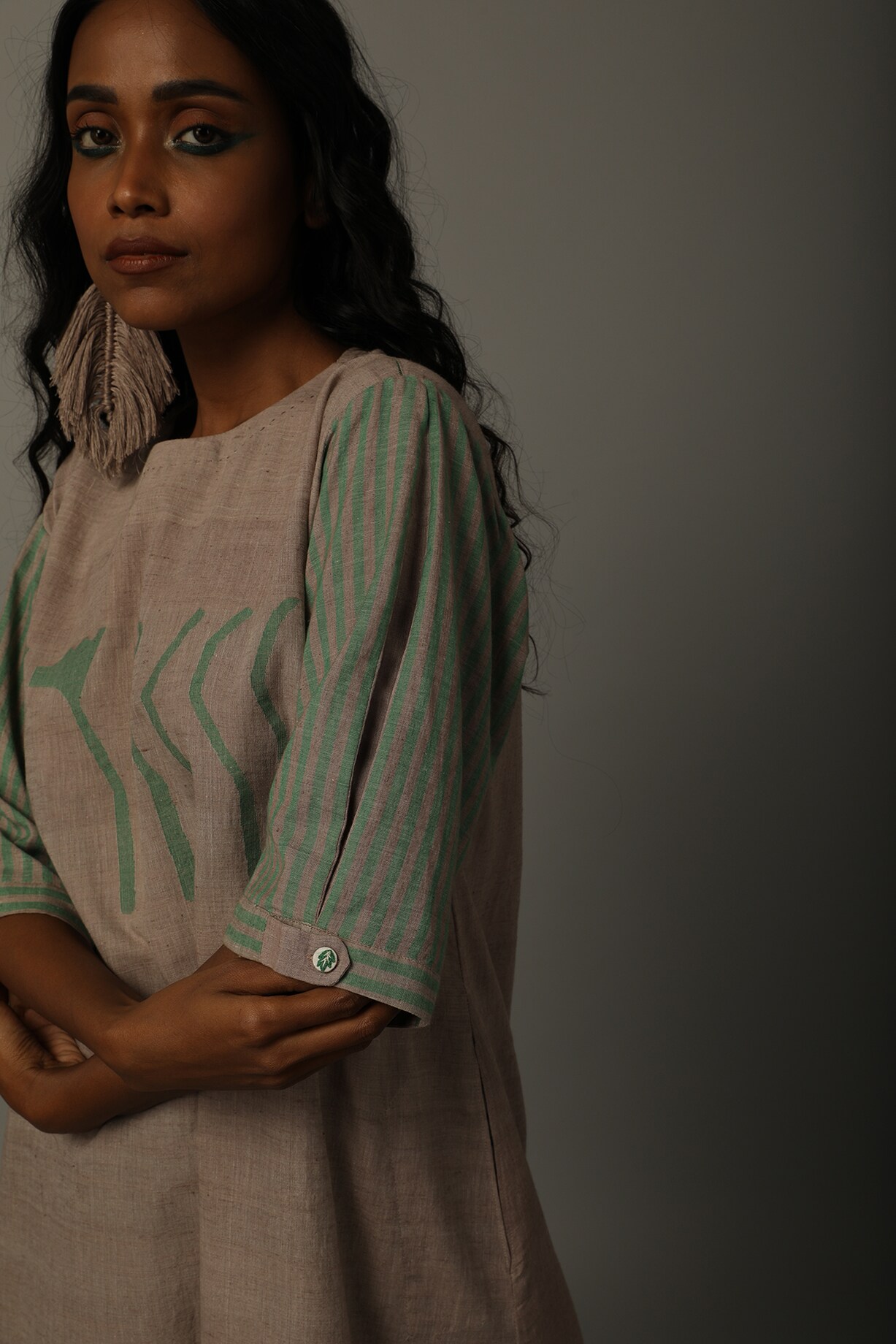 Mud & Green Floral Tunic With Pants Design by AMITA GUPTA SUSTAINABLE ...