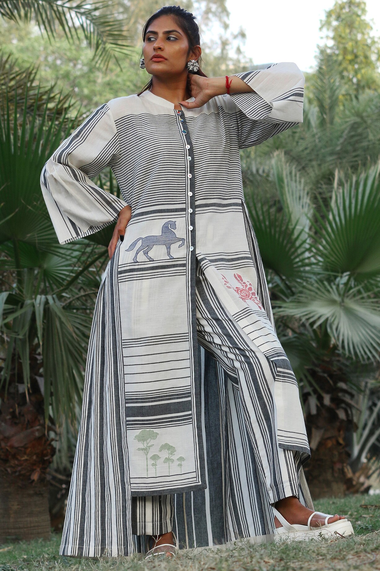 Ivory Applique Embroidered Tunic Set Design by Amita Gupta Sustainable ...