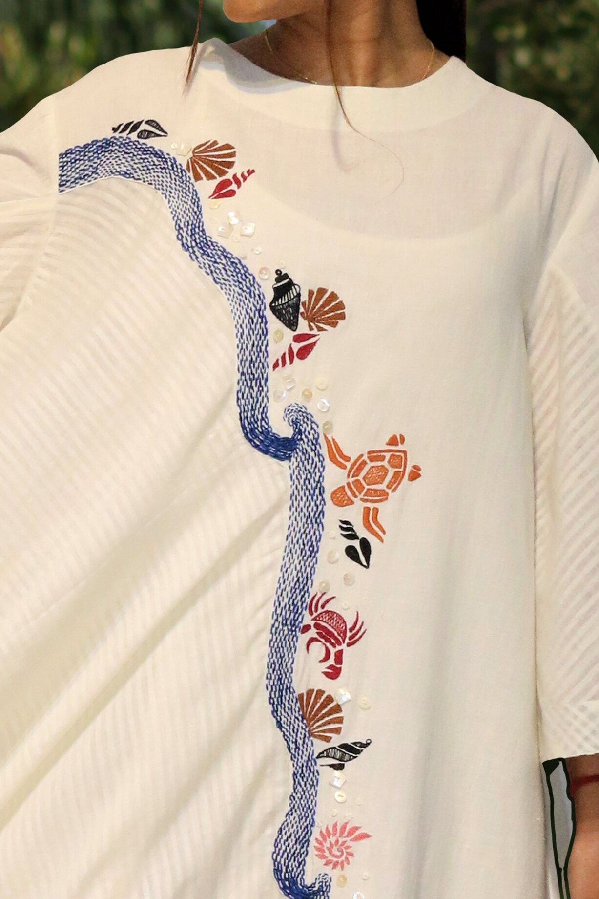 Ivory Hand Embroidered Tunic Dress by Amita Gupta Sustainable at Pernia ...