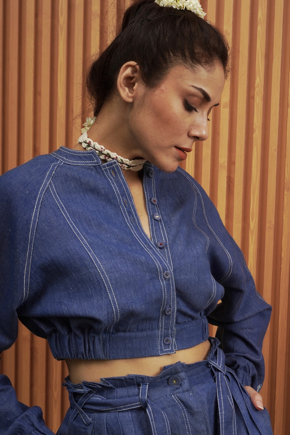 Blue Handwoven Khadi Denim Top by AMITA GUPTA SUSTAINABLE at Pernia's ...