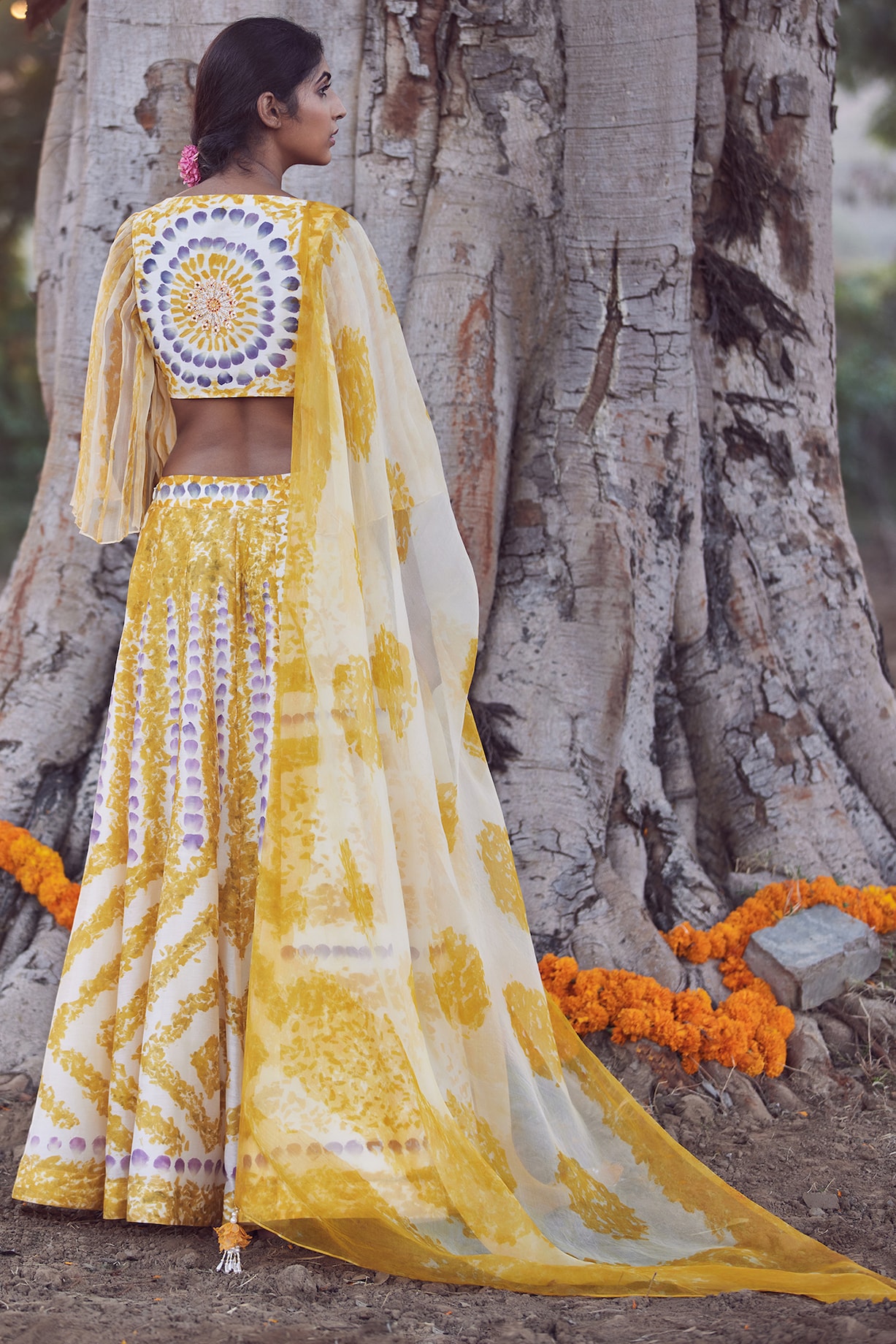 Ivory & Yellow Floral Printed Wedding Lehenga Set by Amita Gupta ...