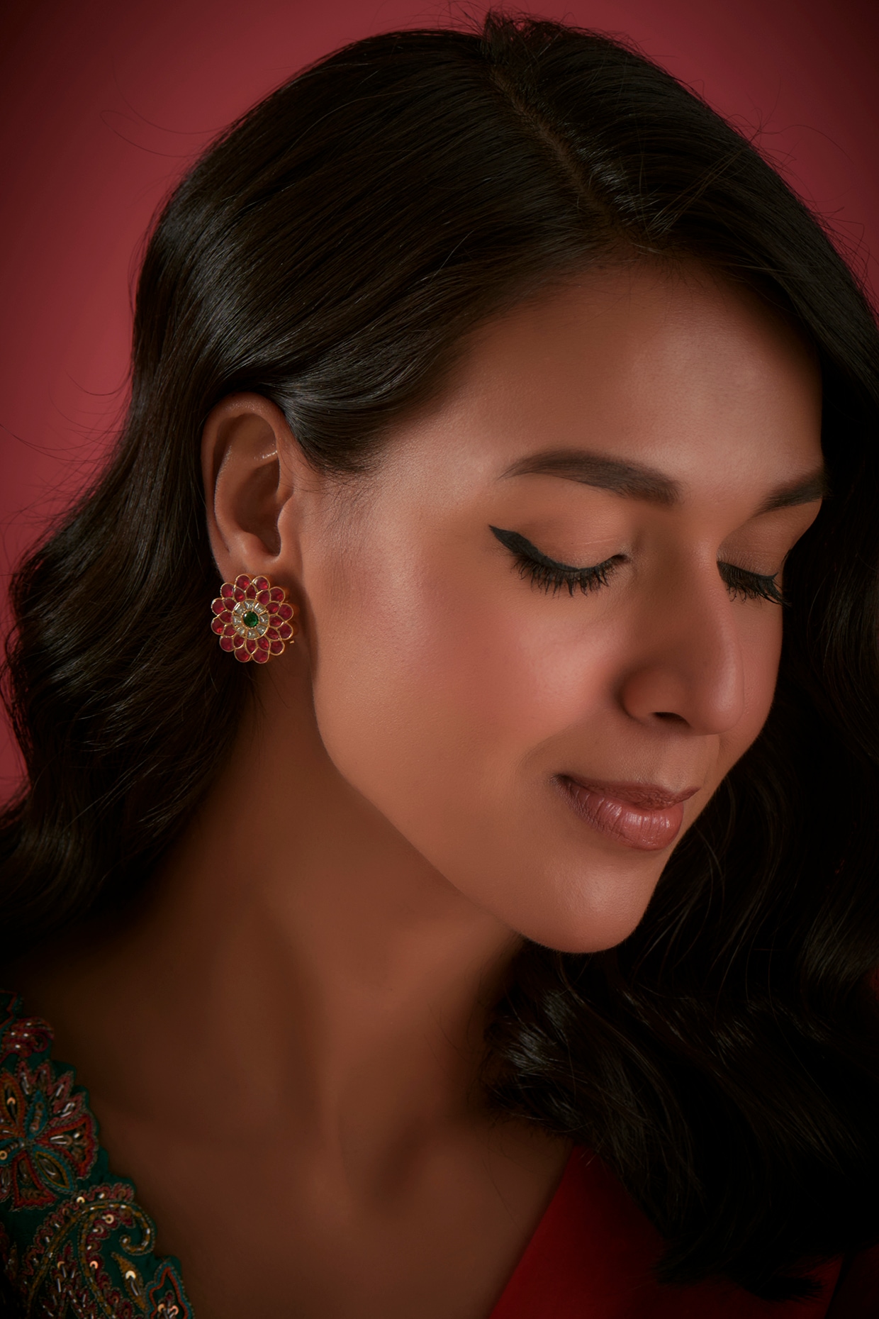 Gold Finish Floral Stud Earrings In Sterling Silver by Aaharya at Pernia's Pop Up Shop 2025