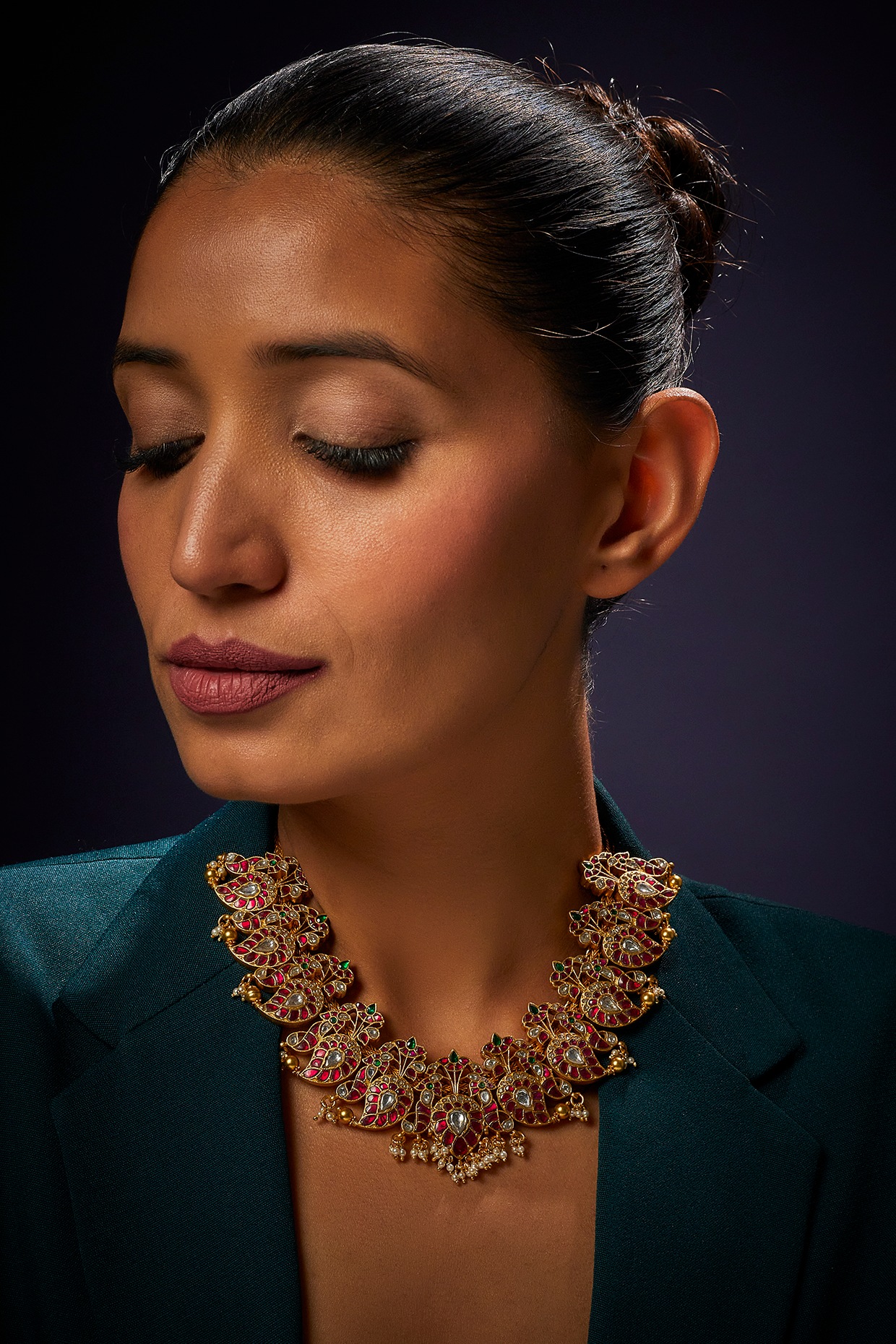 Gold Finish Red & Green Stone Choker Necklace In Sterling Silver by Aaharya at Pernia's Pop Up ...