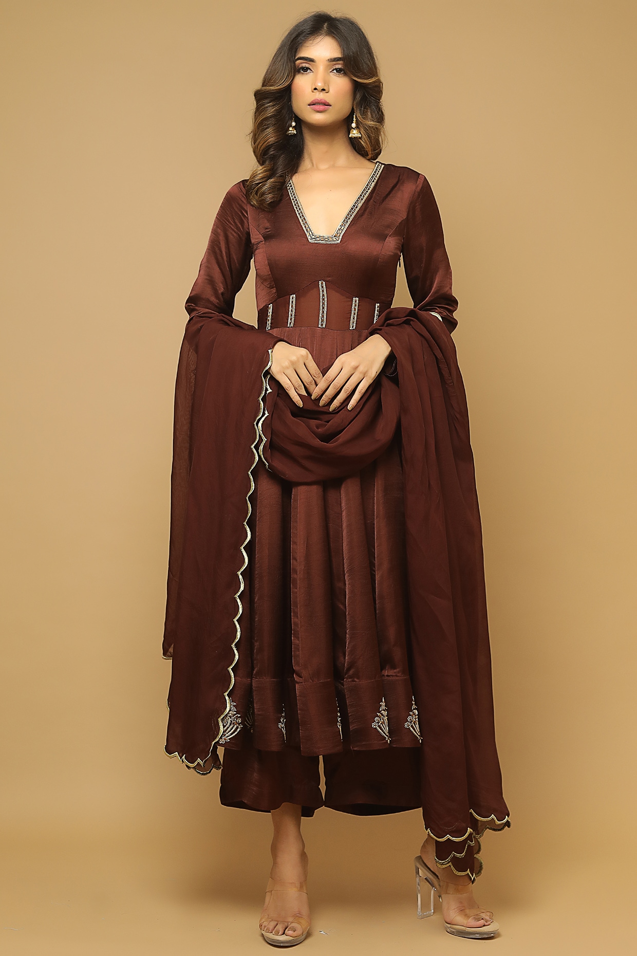 Brown Embellished Anarkali Set by AHI CLOTHING at Pernia's Pop Up Shop 2025