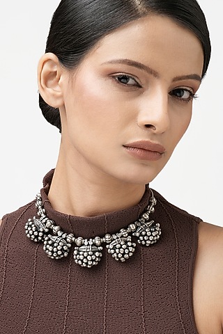Silver Finish Coin Choker Necklace In Sterling Silver by Ahilya Jewels ...