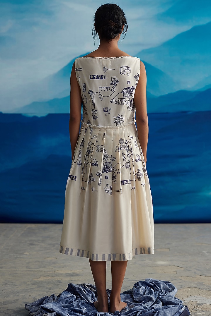 Ivory Chanderi Printed A-Line Midi Dress by Ahmev at Pernia's Pop Up Shop 2026