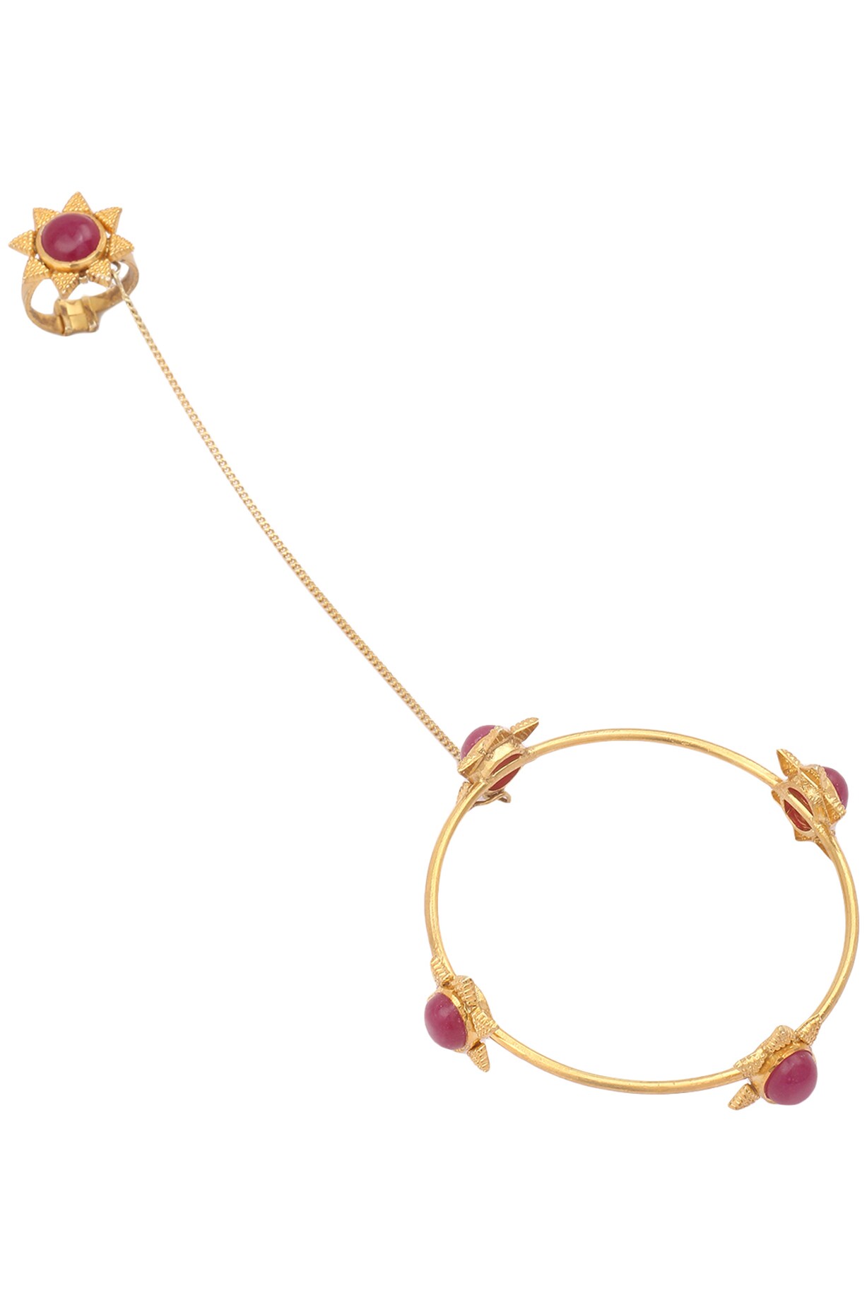 Gold plated textured flower and ruby stones haath phool available only ...