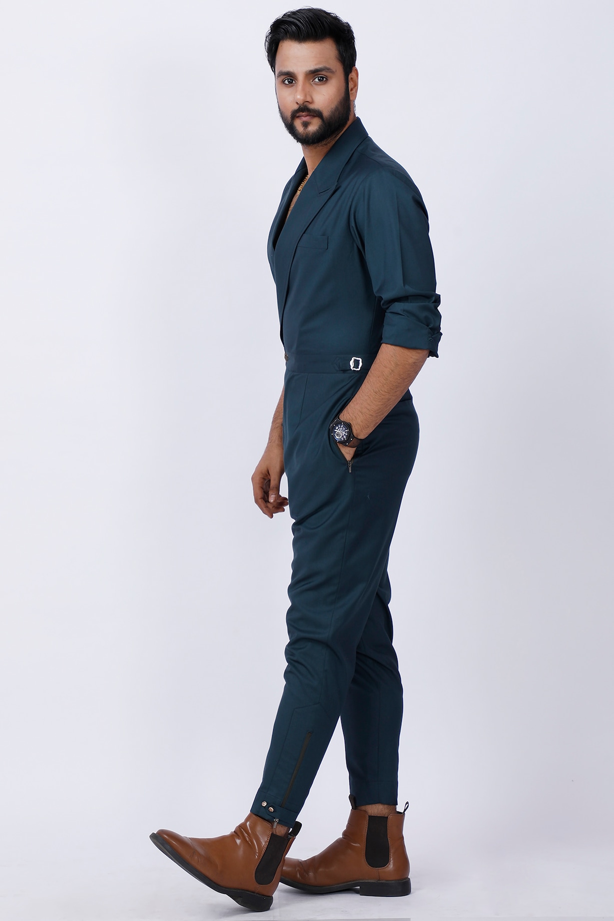 Bottle Green Cotton Jumpsuit by AJAY KMR at Pernia's Pop Up Shop 2025