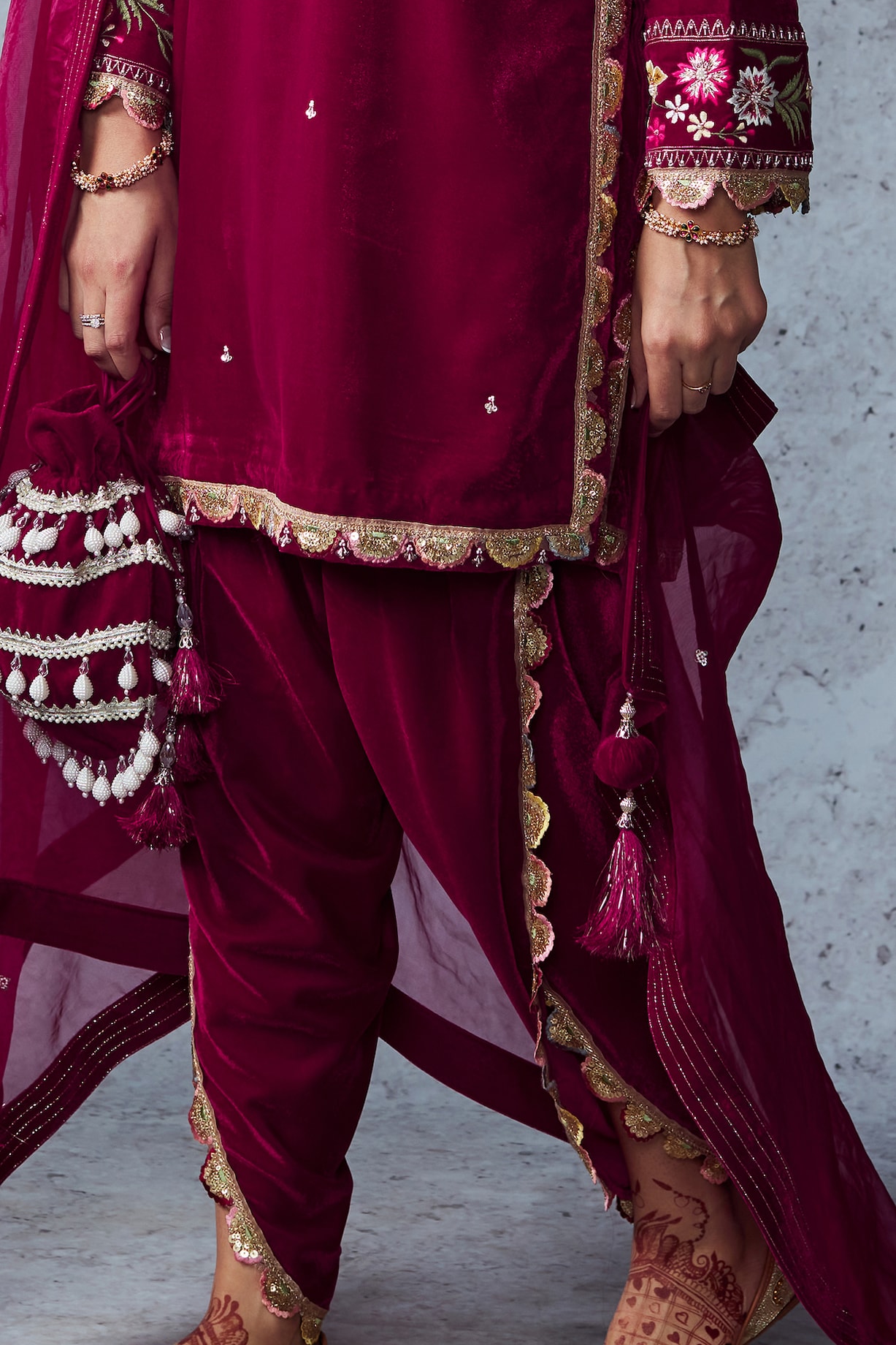 Hot Pink Velvet Dhoti Set by Ajiesh Oberoi at Pernia's Pop Up Shop 2025