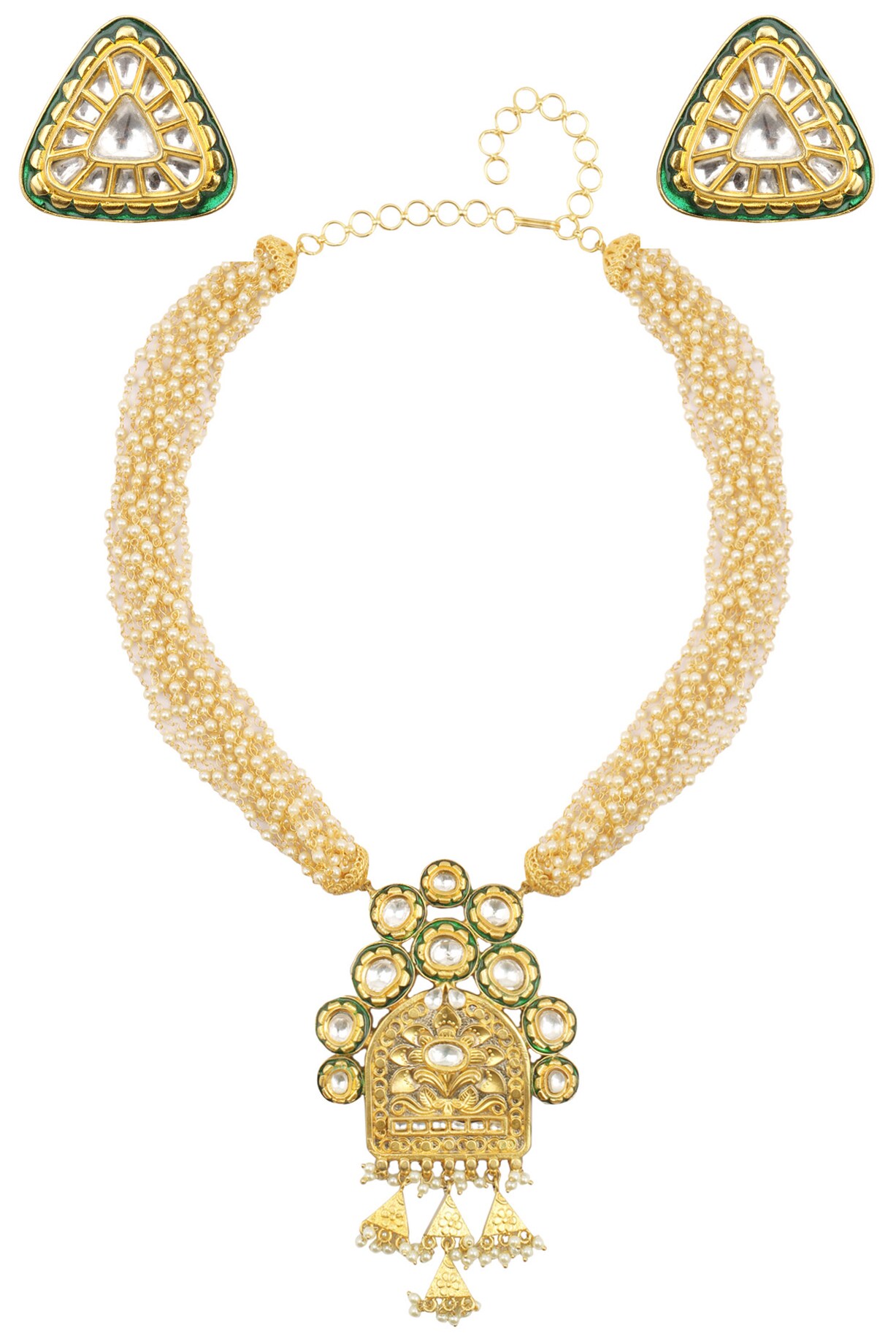 Anjali Jain presents Gold finish textured pendant pearl chain necklace ...