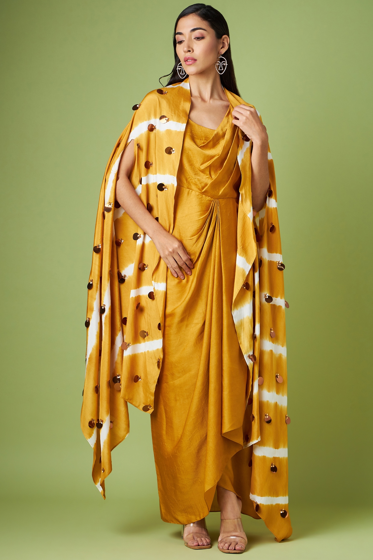 Mustard Matka Silk Embroidered Jacket Dress by Aakaar at Pernia's Pop ...