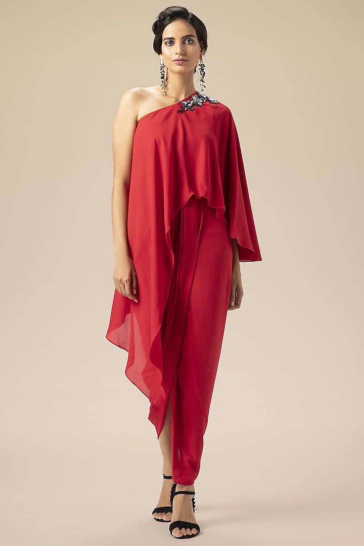 Cherry Red Draped Dress by Aakaar at Pernia's Pop Up Shop 2026